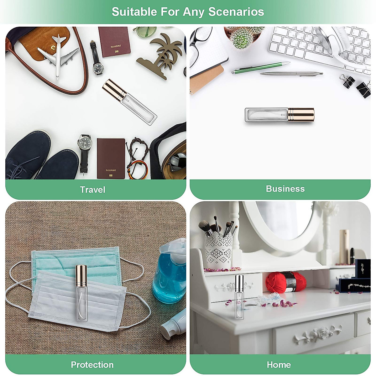 6pcs Refillable Perfume Bottle, 8 ML BPA Free Spray Atomizer Perfume Bottle, Leak Proof Glass Perfume Atomizer with Metallic Aluminum caps