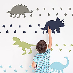 Yovkky Dinosaur Footprint Wall Decal Boy, Peel Stick DIY Dino Animal Paw Track Wall Sticker Nursery Blue Grey Decor, Home Baby Shower Room Decoration Kid Toddler Bedroom Playroom Art Party Supply Gift