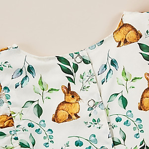 Easter Infant Newborn Baby Girl Rompers Fly Sleeve Round Neck Sleeveless Rabbit Print Jumpsuit Headband Outfits (White, 3-6 Months)