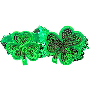 St Patrick's Shamrock Headbands Green Sequin Hair Band Glitter Clover Head Wear for Women Ladies Girls Paddy's Day Party Accessory Pack, Set of 2