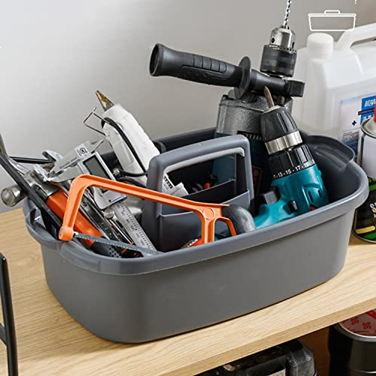 Haundry Large Cleaning Caddy with Handle, Cleaning Tool Storage Basket Organizer, Sturdy Pail Bucket Organizer, Household Bucket for Cleaning Supplies - Gray