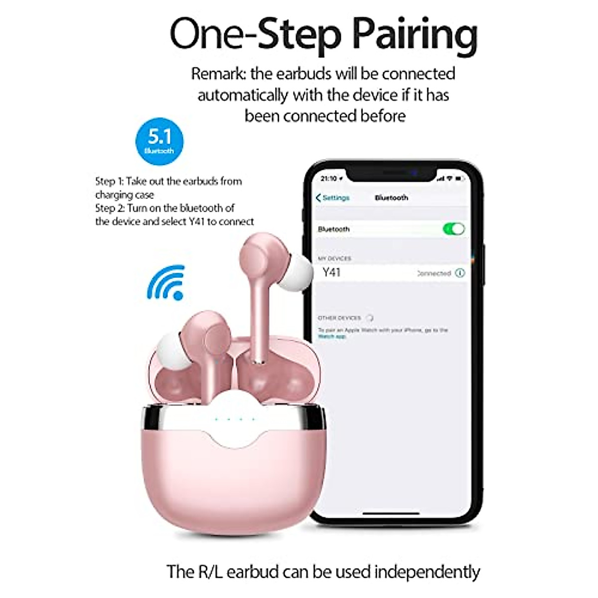 YHT Earbuds Wireless Bluetooth 5.3 Ear Buds 4-Mics Clear Calls ENC Noise Cancelling Earphones 30H Playtime Deep Bass Ear Buds Waterproof Sports Earbud & in-Ear Headphones for iPhone Android (Pink)