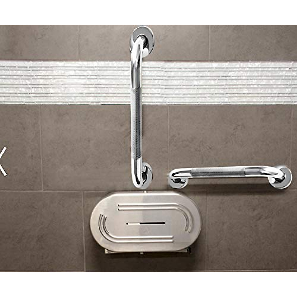 2 Pack 16 Inch Anti Slip Shower Grab Bar Handle, ZUEXT Chrome Stainless Steel Bathroom Grab Bar, Knurled Bathroom Balance Bar,Safety Hand Rail Support,Handicap Elderly Injury Senior Assist Bath Handle