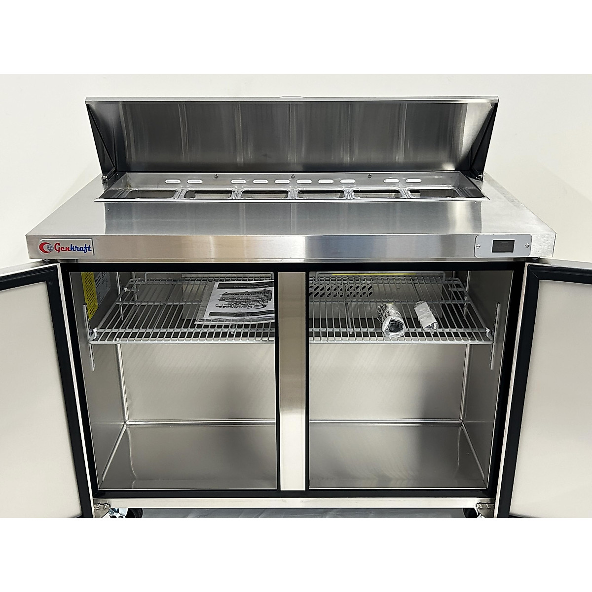 GenKraft Commercial Refrigerated - Salad/Sandwich Prep Table 48", 12 pan Capacity, Refrigerated Stainless Prep Table, used in Restaurants, Food Trucks, Fast Food Shops etc.