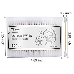 tifanso 500 Count Cotton Swabs, Natural Double Round Cotton Tip Cotton Buds with Strong Wooden Sticks for Ears, Cruelty-Free Ear Swabs, Wooden Cotton Sticks with Storage Box