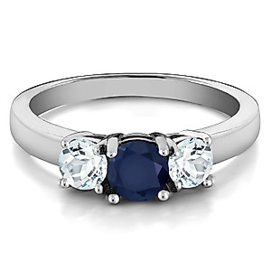 Gem Stone King 925 Sterling Silver Blue Sapphire and Sky Blue Aquamarine Ring For Women (1.04 Cttw, Gemstone Birthstone, Available In Size 5, 6, 7, 8, 9)