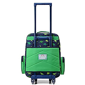 VASCHY Rolling Luggage for Kids, Cute Travel Carry on Suitcase for Boys Toddlers/Children with Wheels 18inch Dinosaur