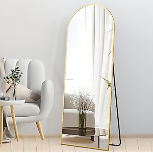 NEUWEABY Full Length Mirror, 64"x21" Arch Mirror Floor Mirror with Stand, Gold Arched Full Body Standing or Leaning Mirror for Bedroom, Living Room