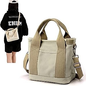Misawa Shinichiro Bag, Calendarm Japanese Handmade Large Capacity Multi-Pocket Handbag, Canvas Tote Bags, Bento Pack (Khaki)