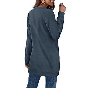 OFEEFAN Women Sweatshirts Long Sleeve V-Neck Fall Tops for Women Blue XXL