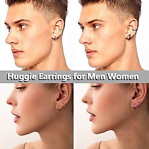 EIELO 10 Pairs Stainless Steel Small Hoop Earrings for Men Women Huggie Earrings Cool Mens Earrings Set Multicolor Huggie Hoop Earrings Piercing Cartilage Helix Lobes Sleeper Hoop Earrings Set 2mm