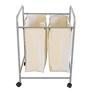 Laundry Sorter 2 Bag Laundry Hamper Cart with Rolling Lockable Wheels and Removable Bags Laundry Organizer Cart for Clothes Storage