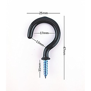 Yueton 50pcs Vinyl Coated Screw-in Ceiling Hooks Cup Hooks (Black)