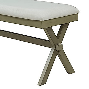 Harper & Bright Designs 4-Piece Wood Dining Table Set, Farmhouse Rustic Kitchen Dining Table with 2 Upholstered X-Back Chairs and Bench, Gray Green