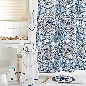 Destinations Sea Shell Waste Basket Trash Can for Bathroom Bath Accessory Coastal Theme Nautical Beach House Ocean, Blue