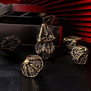 DND Dice Set Polyhedron Dice Skull Hollow Metal Dice for Dungeons and Dragons Role Playing Games PCCECQEE Dice 7PCS D&D Set Collection Gifts (Bronze-02)
