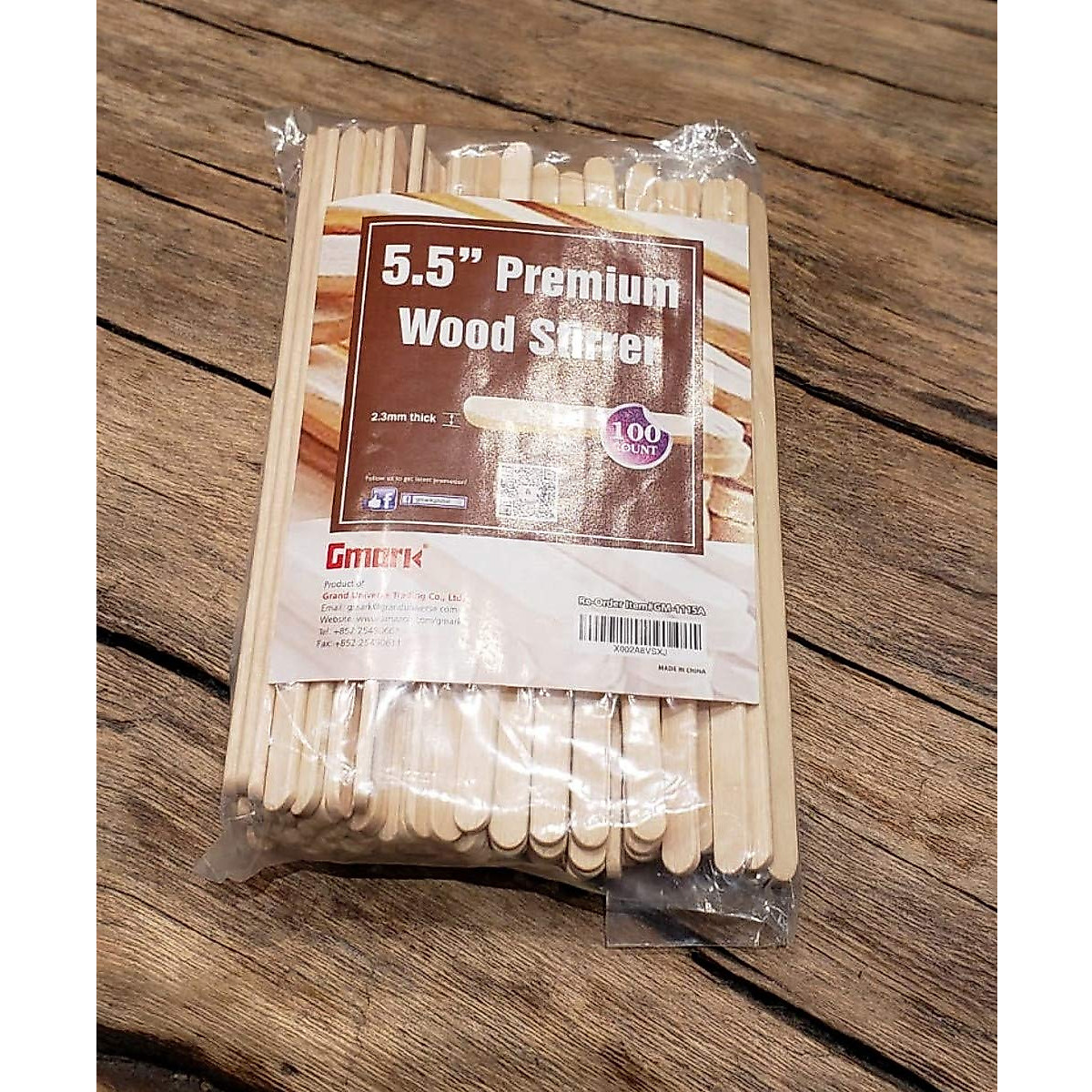 Gmark 5.5" Premium Wood Stirrer 2.3mm thick 100 pc - Wood Coffee Stir Sticks for Tea Beverage, Corn Dog Stick Craft Stick 100/Bag GM1115A