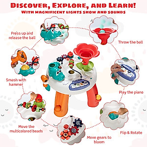 Costzon Activity Table, Toddler Music Learning Table w/ 16 Songs, Sound, Lights, 3 Ball Games, 9 Activities, Piano, Beads, Kids Discover Explore Activity Center, Baby Toy for Boys & Girls (Multicolor)