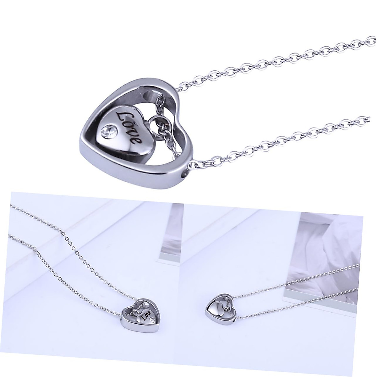 USHOBE 2pcs Stainless Steel Jewelry for Women Friends Necklaces Pet Cremation Jewelry Memorial Cremation Love Pendant Neckalce Pet Memorial Ornament Urn Ashes Pendant Miss Simple