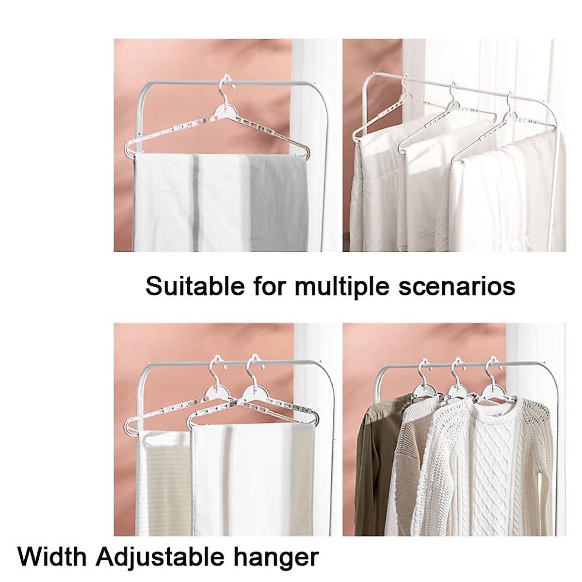 Foshine 4 Pack Extra Large Hangers Big Clothes Hangers Enlarge Adjustable Shoulder 16.5"-26" Drying Hanger Sturdy for Wide Polos Tops Cardigans Quilt Bath Towel Big and Tall Shirts (Light Pink)