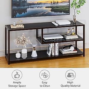 HOME BI TV Stand for 50-55 Inch TV, Entertainment Center with Storage, Wood Console for Living Room, Black Cabinet with Metal Frame