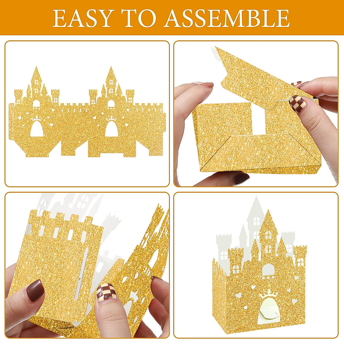 Chrisfall 24 Pieces Princess Castle Boxes Princess Castle Candy Boxes Princess Castle Party Decorations Glitter Princess Castle Birthday Favor Boxes for Wedding Birthday Party Supplies