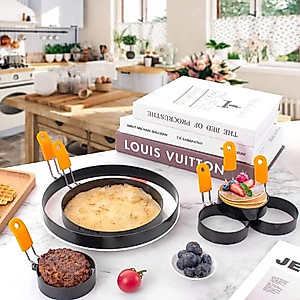 AIDULYY 6 Pcs Stainless Steel Egg Rings + 9 holes Multipurpose Stainless Steel Steamed Egg Rack Combo Set, Egg Mold For Breakfast, Mini Pancakes, and Fried Eggs (4 Inch, 6 Inch, 8 Inch)