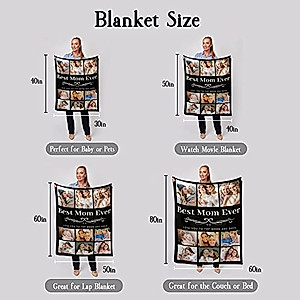 Gifts for Mom Customized Blankets with Photos, Personalized Blanket Best Mom Ever Custom Throw Blankets, Birthday Gifts for Mom, Mom Blankets from Daughter Son, Custom Blanket 40x50 Inch