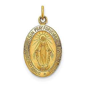 Diamond2Deal 14k Yellow Gold Satin Small Oval Miraculous Medal Fine Jewelry for Women (L- 19.5 mm W- 10.5 mm)