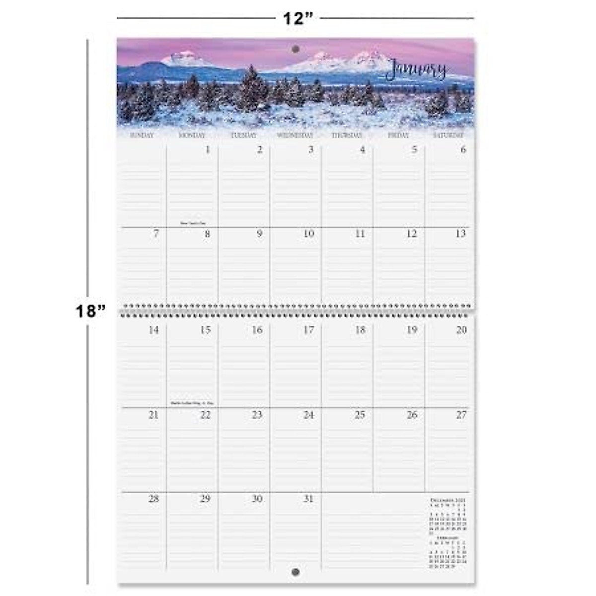 2024 Changing Seasons Big Grid Wall Calendar, 12-Inch x 9-Inch Size Closed, 18-Inch Size Open, Large Bookstore-Quality, Spiral-Bound Hanging Monthly Wall Calendars for Kitchen & Office, by Current