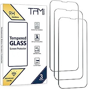 TRM TECH Screen Protector Tempered Glass For Apple iPhone 13 Mini (5.4" Inch), Case Friendly, Easy Installation, Anti-Scratch, Bubble-Free, 9H Hardness, Clear, Retail Box - (3-Pack)