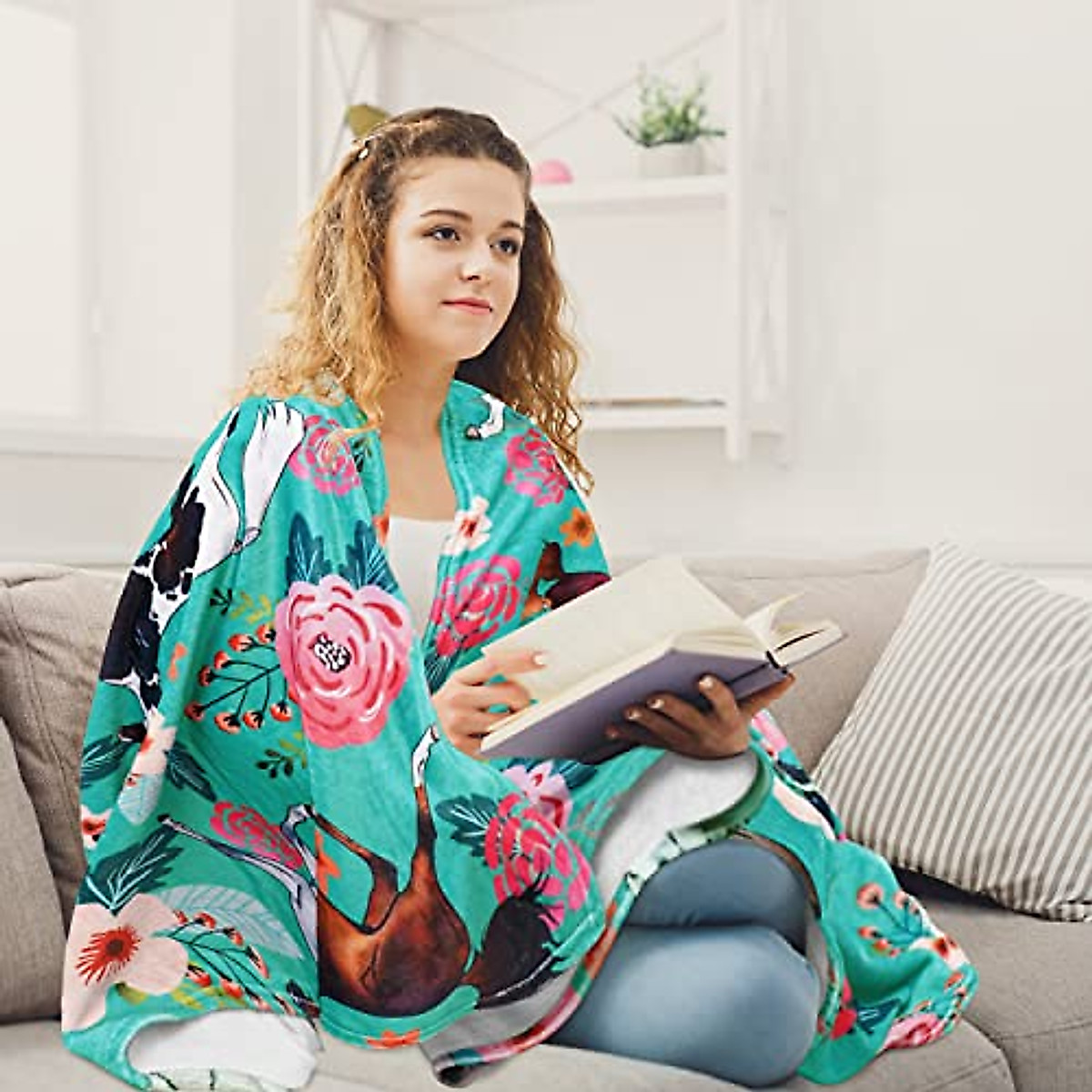 Metawu Horse Blanket Animal Blanket for Women Girls Who Love Horses 60”x50” Throw Fleece Blanket in Home Bed Sofa Chairs Dorm