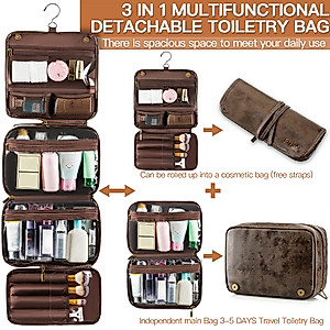 Elviros Hanging Toiletry Bag Removable Travel Bag PU leather Makeup Cosmetic Organizer Kit, Coffee