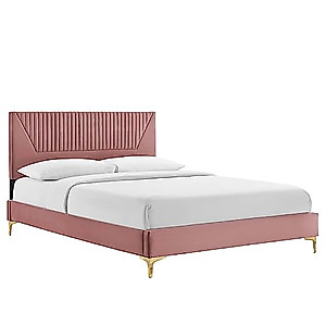Modway Yasmine Channel Tufted Performance Velvet Twin Platform Bed in Dusty Rose