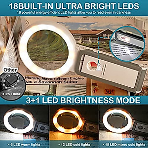 10X 30X Magnifying Glass with Light and Stand, Dimmable 18 LED Folding Handheld Magnifying Glass with Scale, Hands Free Lighted Magnifier for Close Working, Reading, Jewelry, Craft, Painting Miniature