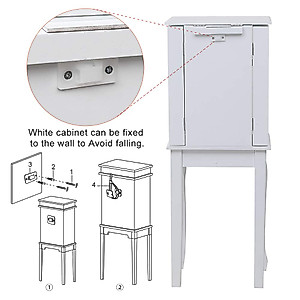 Karl home White Jewelry Armoire With Top Flip Mirror and Storage Organizer, Standing Jewelry Cabinet With 5 Grey flannel Drawers, 2 Side Doors and 4 Solid Wood Legs