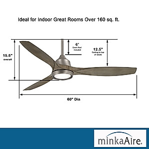 MINKA-AIRE F749L-BNK Skyhawk 60 Inch LED Ceiling Fan with Carved Wood Blades, Integrated LED Light and DC Motor in Burnished Nickel Finish