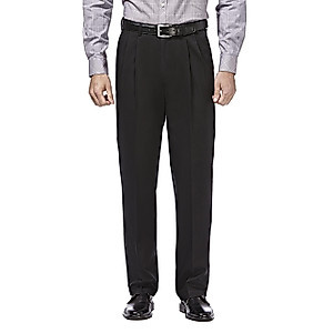 Haggar Men's Premium No Iron Khaki Classic Fit Pleat Front Casual Pant (Regular and Big & Tall Sizes), Black, 34W x 30L