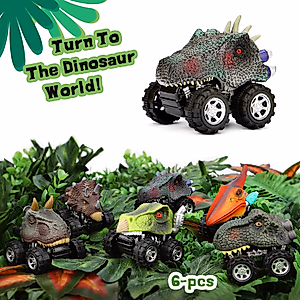 Dinosaur Toys Pull Back Cars for Boy, Dino Car Toy Set for Kids, Pull Back Vehicles for T-Rex Dinosaur Games, Birthday Gifts for Age 3 4 5 6 Year Old Toddlers Boys Girls (6 Pack)