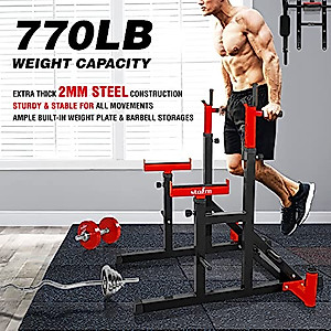 STOZM Combo Barbell Rack & Adjustable Weight Bench (Red)
