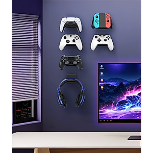 6 Pack Foldable Controller Wall Mount Holder for Xbox PS5 PS4 PS3 Switch Pro Strong Adhesive/Screw Upgraded Controller Stand Hanger with Anti-slip Pad Universal Gaming Remote & Headphone Accessories
