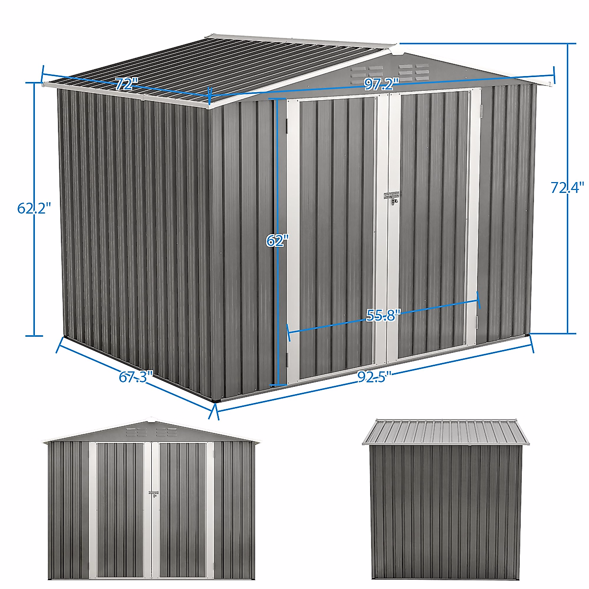 8 x 6 FT Outdoor Storage Shed, Metal Garden Shed with Floor Frame, Tool Shed Outdoor Storage with Lockable Hinged Doors & Air Vents, Storage House Waterproof for Backyard, Lawn, Gray