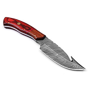 MOHID ENT Damascus Knives Damascus Steel Knife - Fixed Blade Knives - Real Damascus Hunting Knife - Best Gut Hook Skinning Knife With Leather Sheath Belt Loop
