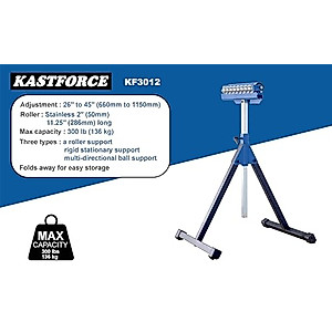 KASTFORCE Heavy-Duty Roller Stand 300 Lbs 136kg Loading Capacity (3 in 1 Roller), Adjustable Miter Saw Extension, Folds Flat for Easy Storage, 2 Inch (50mm) Stainless Steel Roller KF3012