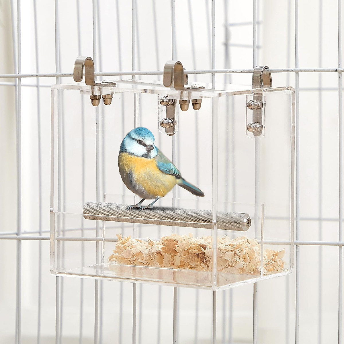 Ziliny 2 Pieces No Mess Bird Feeder for Cage Automatic Acrylic Bird Feeder Seed Food Catcher for Parakeet Canary Cockatiel Parrot Finch Canary 5.1 x 5.1 x 4.3 Inches