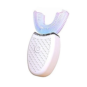 Automatic Massage Whitening Toothbrush IPX7 Waterproof Long Standby Charging Portable 360° Ultrasonic Electric Lazy Toothbrush, With LED Blue Light Whitening Lamp, Convenience Durable Clean (White)