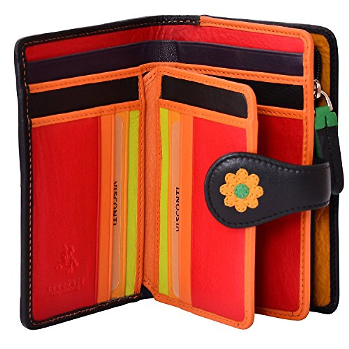 Visconti Spanish DS-82 Womens Floral Multi Colored Bifold Wallet DAISY COLLEC. - Black Multi, Medium