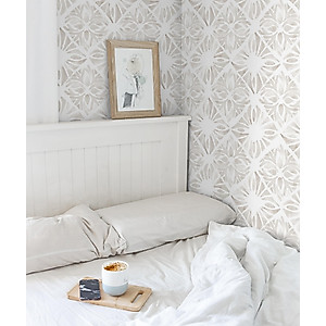 Fiula Geometric Peel and Stick Wallpaper Boho wallpaper78.7 "x16.1" White and Gray Wallpaper White Contact Paper Removable Wallpaper for Bedroom Waterproof Removable Shelf Liner Decal Vinyl Roll
