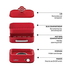 Salton HD1905 Hot Dog Food Steamer, Transparent, Red