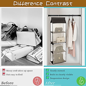 KMOTASUO 2 Pack Detachable Purse Handbag Organizer for Closet, Hanging Purses Bag Storage Holder with 4 Clear Shelves, Space Saving Wardrobe Organizers System for Bedroom Living Room